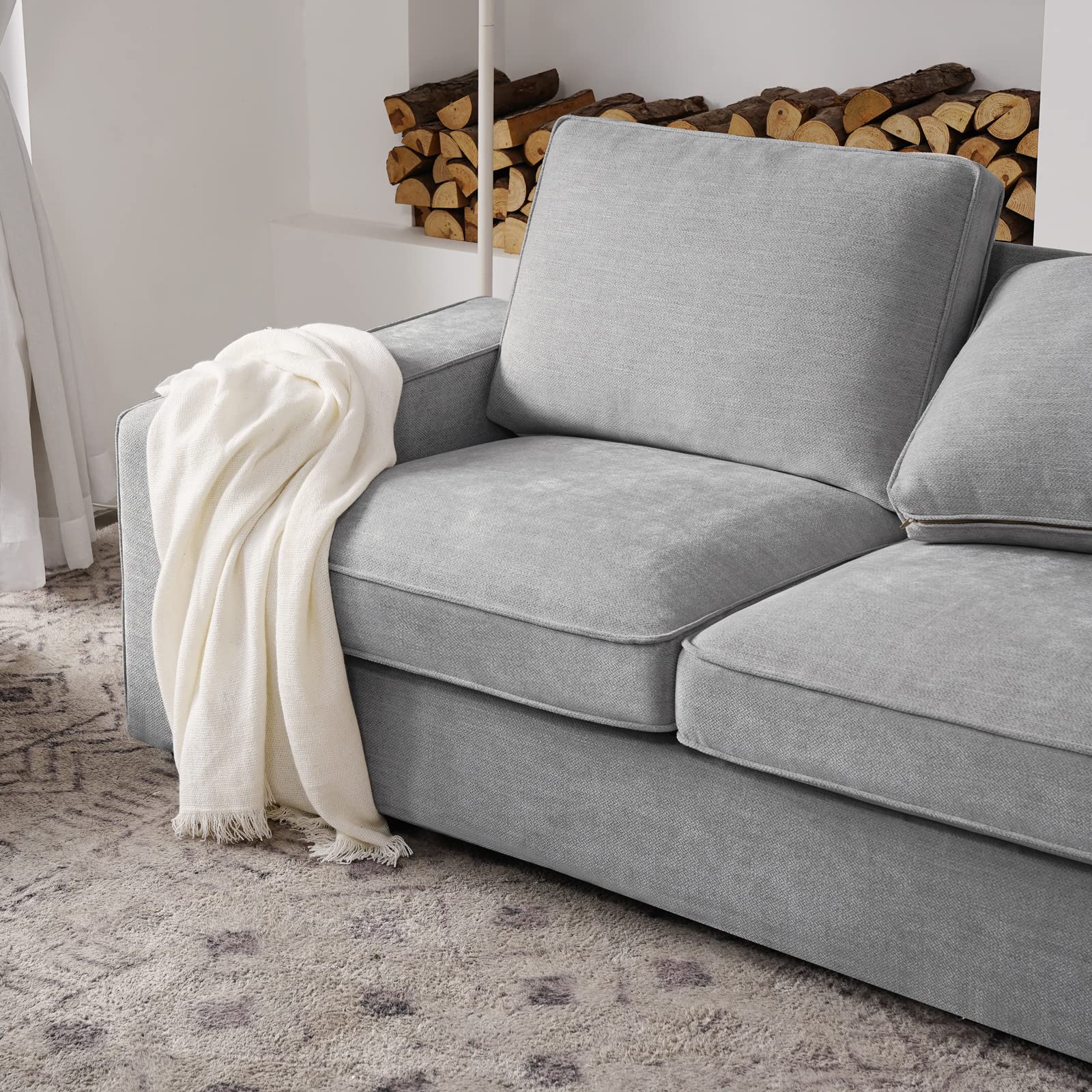 LEISLAND 88.58" Modern Sofas Couches for Living Room, Chenille Sofas & couches with Square Armrest, Removable Low-Back Sofa Cushion and Detachable Sofa Cover/Easy to Install(Light Grey)
