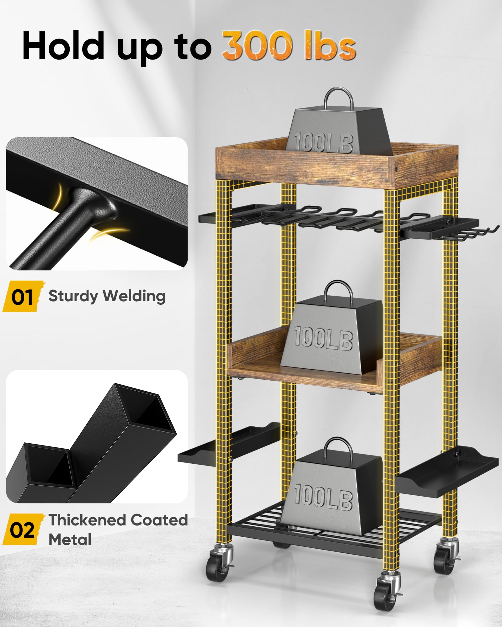 POKIPO Power Tool Cart, Heavy Duty Garage Shelving with Wheels, Movable Tool Box Cart Chest Organizer for Mechanic and Man Gift, Cordless Tool Storage for Garage and Garden
