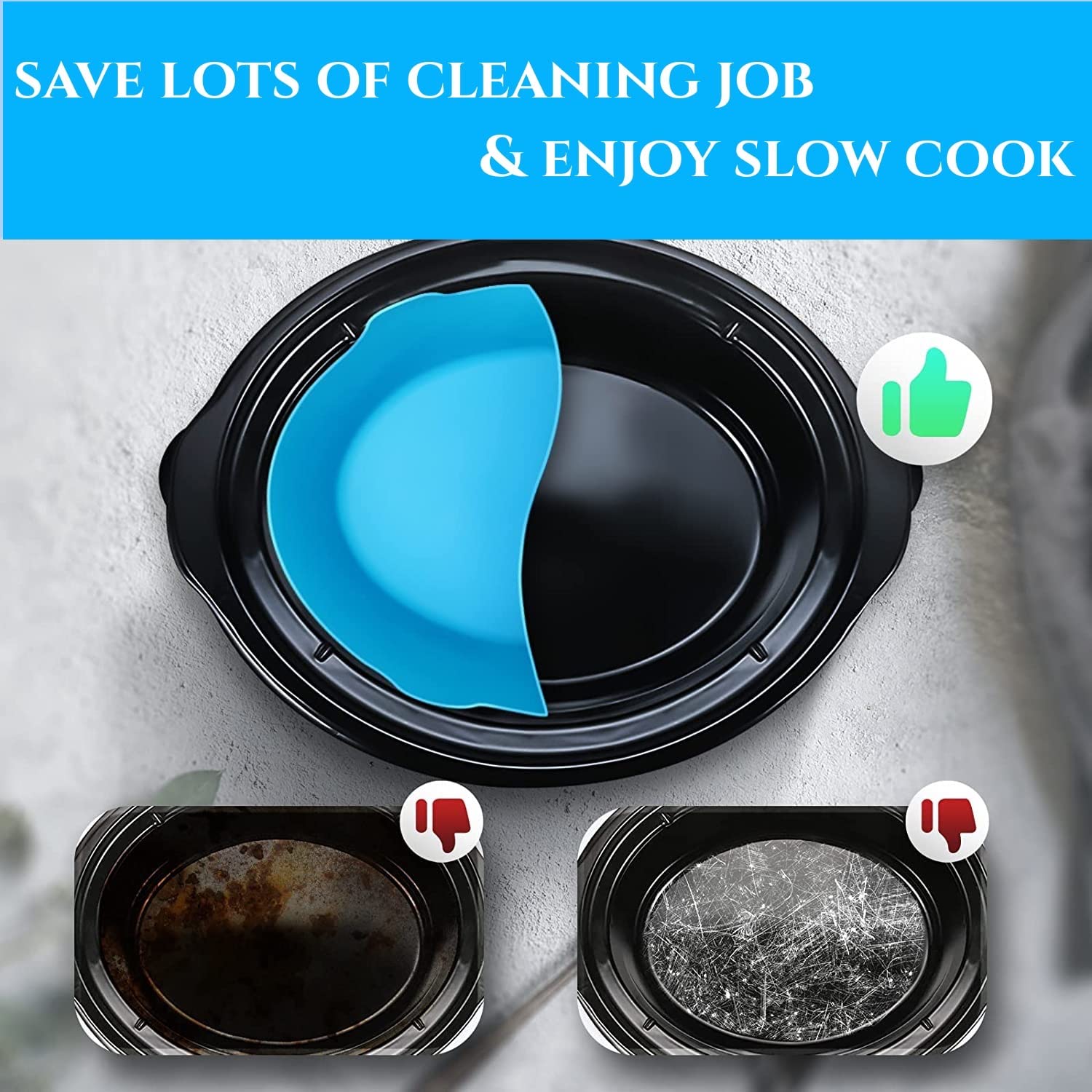 Culinary Cove Silicone Slow Cooker Liners,Reusable, BPA-free, and Dishwasher Safe Liners for Crock Pot 6 QT, Compatible with 6 Quart Oval Slow Cookers, with Divider Insert for Cooking 2 Meals at Once