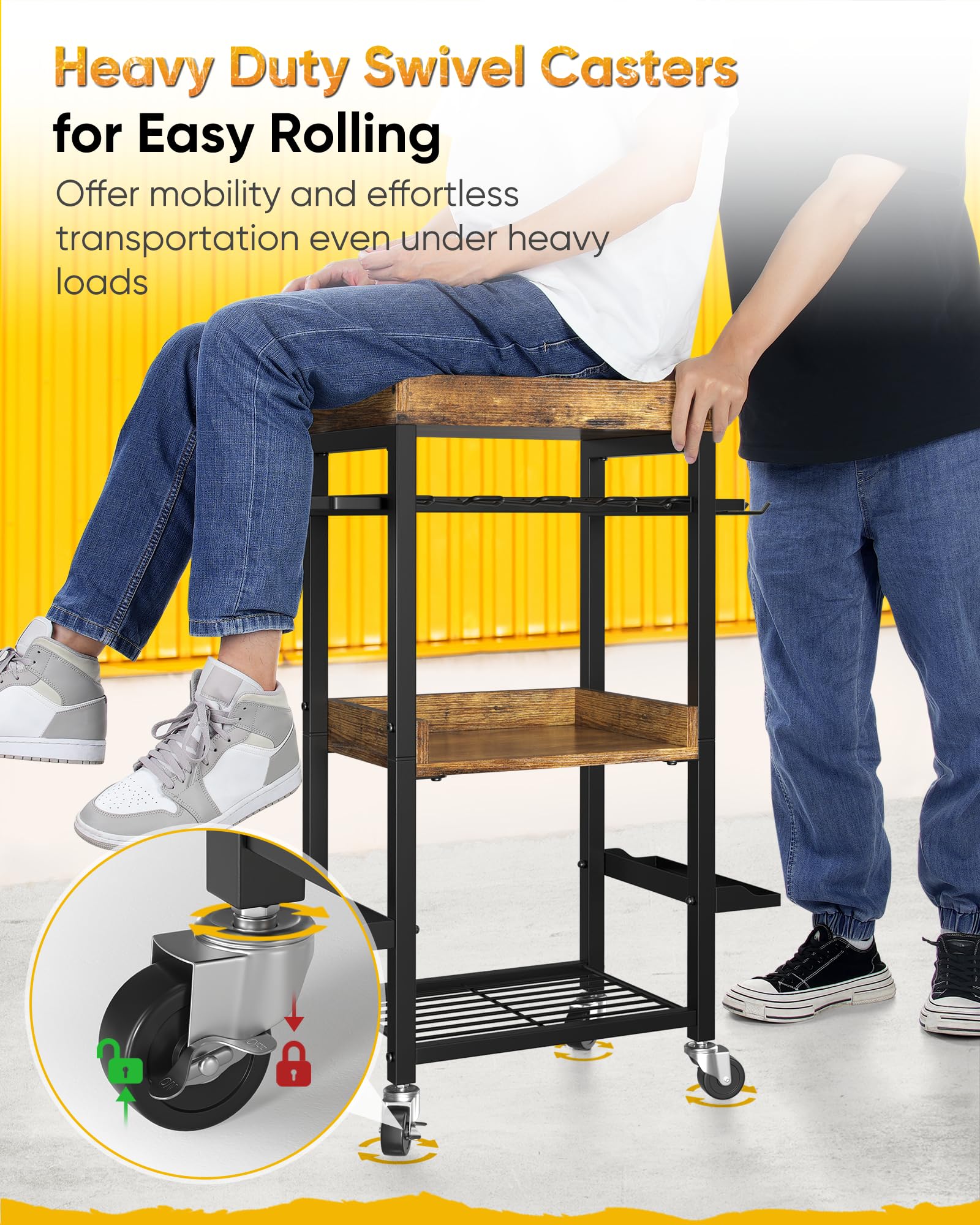 POKIPO Power Tool Cart, Heavy Duty Garage Shelving with Wheels, Movable Tool Box Cart Chest Organizer for Mechanic and Man Gift, Cordless Tool Storage for Garage and Garden