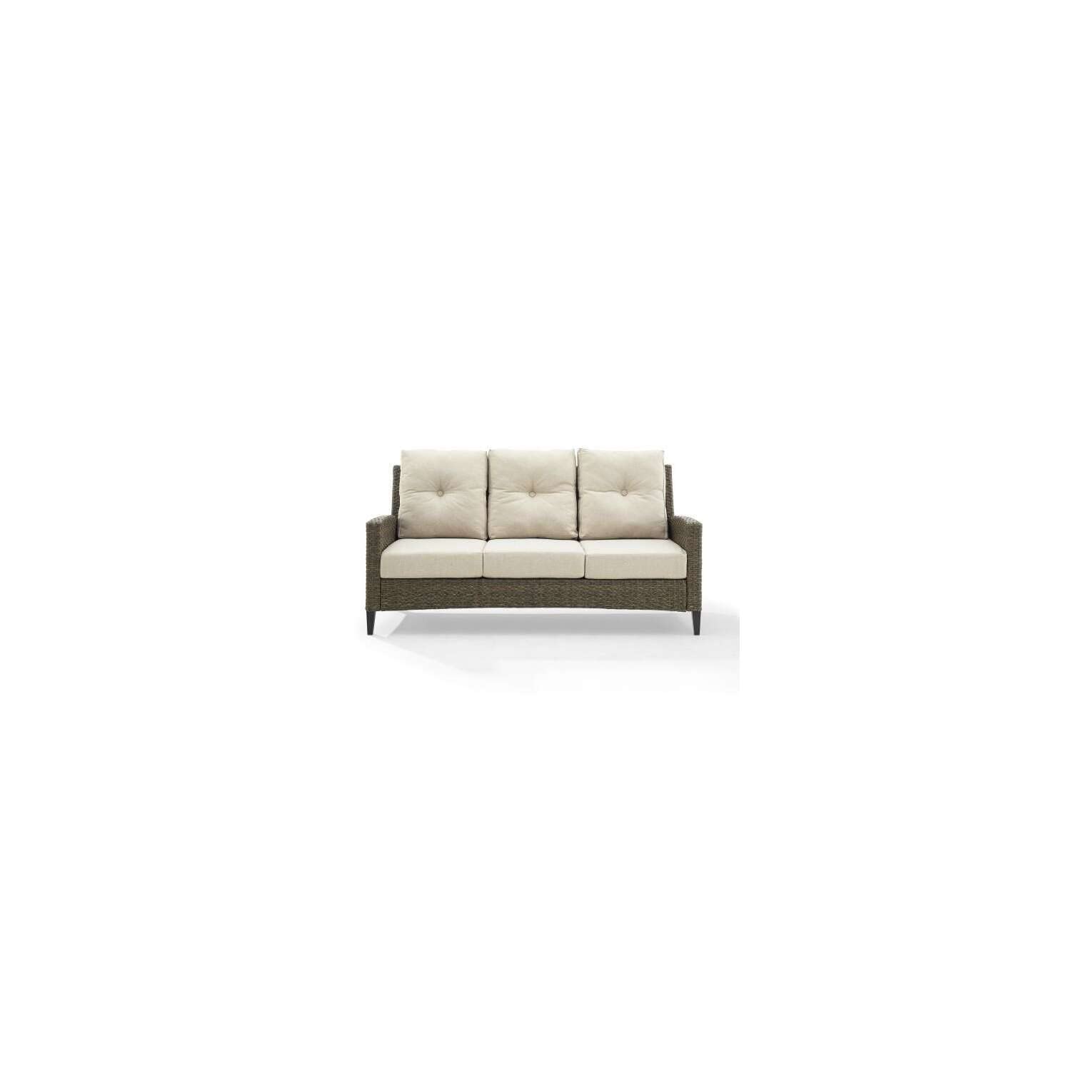 HonmeStock Urban Oasis Plush Upholstery Fabric Classic Outdoor Wicker High Back Sofa Oatmeal/Light Brown - 28" D x 77.13" W x 37.5" H