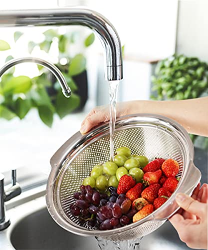 POJORY 3 Piece 304 Stainless Steel 2-3-3.5 Quart Colander Set with Handle, Micro-Perforated Strainers and Colanders, Great for Pasta, Noodles, Vegetables and Fruits, BPA Free
