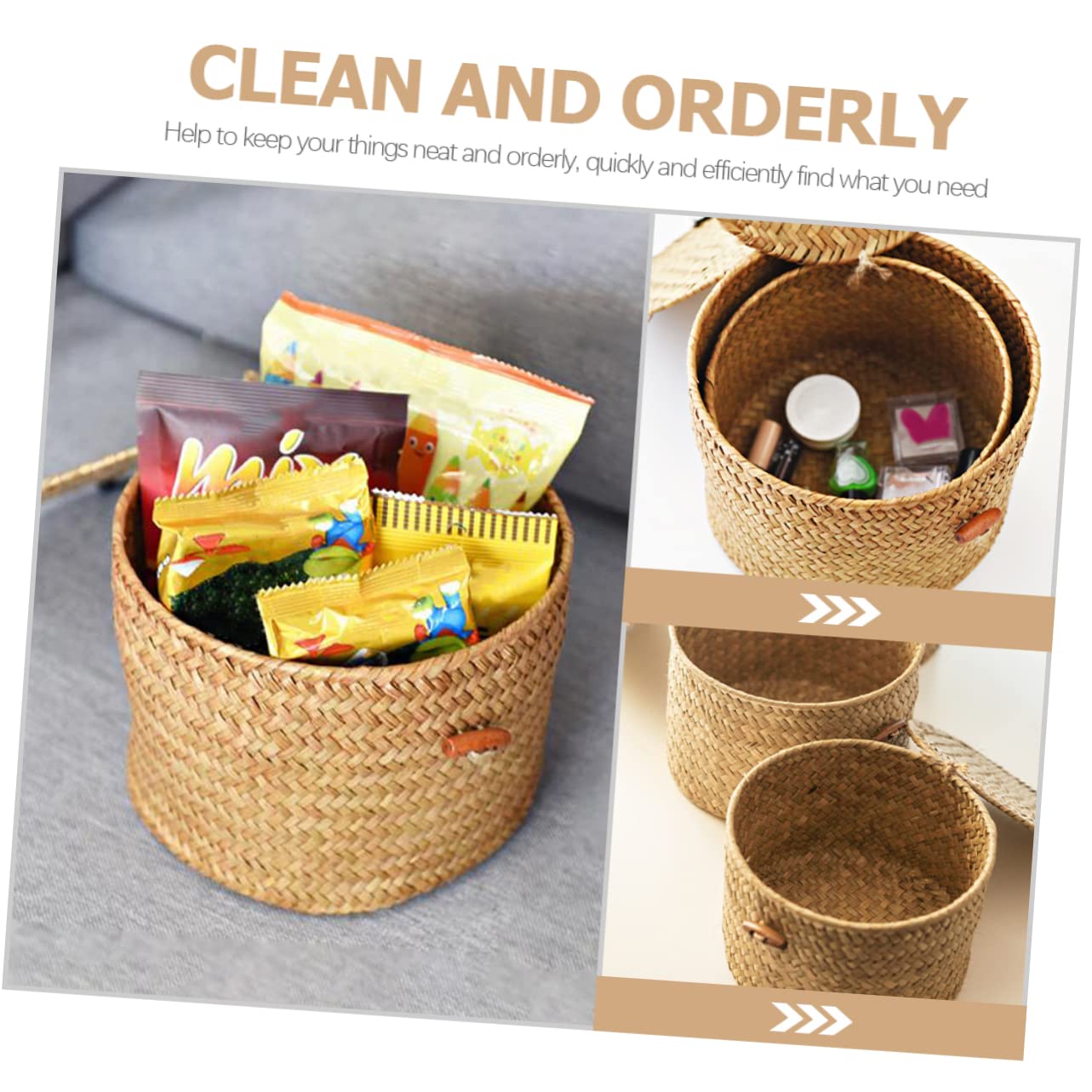 GARVALON Round Wicker Basket with Lid, 150 oz, Snacks, Cosmetics, Desktop Storage