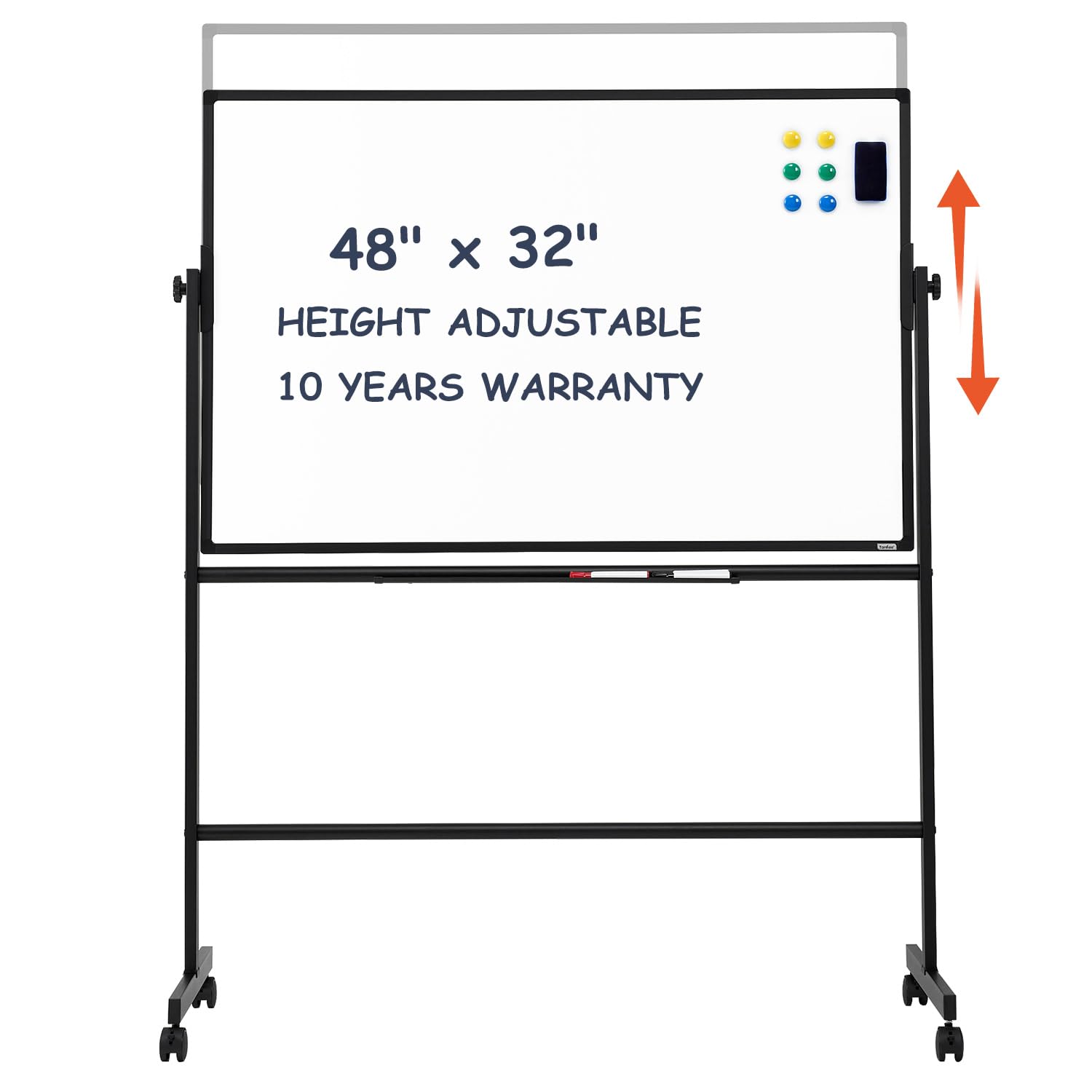 Dry Erase Board White Board - TANKEE 48 x 32 Inches Height Adjustable Rolling Mobile Whiteboard on Wheels, Large Double-Sided Reversible Magnetic White Board with Stand, for Office Classroom Home