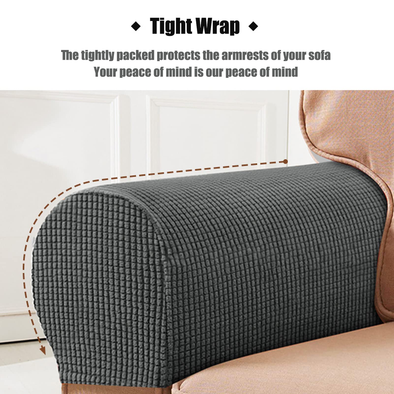 BAGASI Armrest Covers Spandex Stretch Fabric Waterproof Arm Caps Anti-Slip Furniture Protector Slipcovers for Armchairs Sofa Couches Recliner, Set of 2,Camel