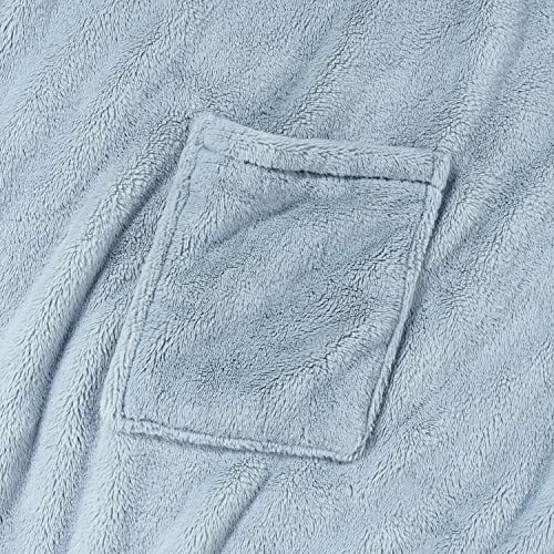 Berkshire Blanket Primalush™ Wearable Blanket, Cozy Loungewear Pocketed Plush Cape Wrap for Adults & Teens(Hazy Sky Blue, One Size 58"X64")