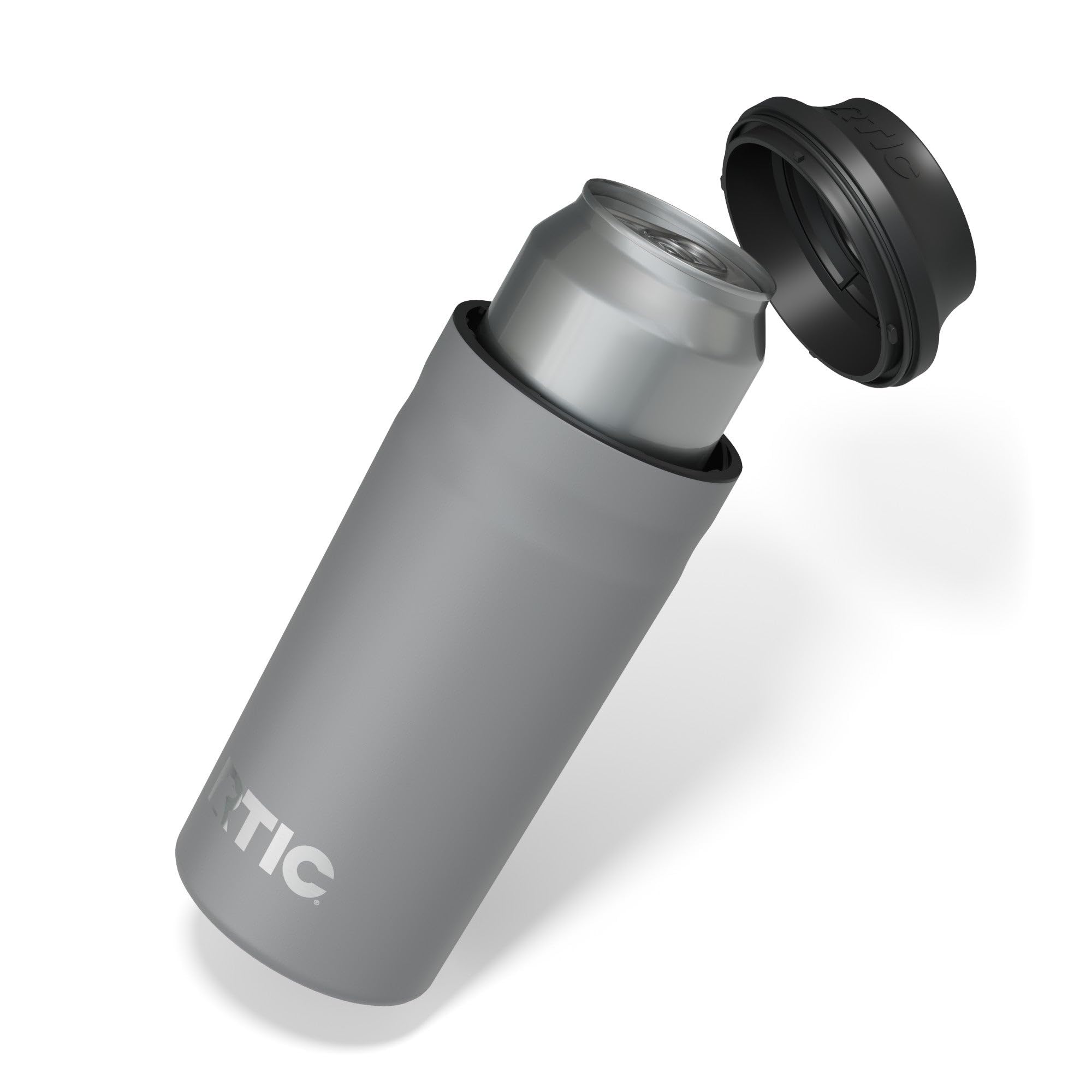 RTIC Can Chiller with Slider Lid, Graphite, Fits Various Sizes Including 12oz, 16oz, & Slim Cans, Double Wall Vacuum Insulated, Stainless Steel, Sweat Proof