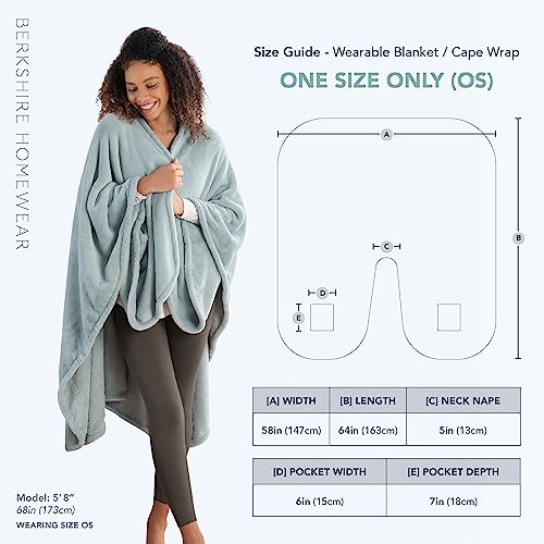 Berkshire Blanket Primalush™ Wearable Blanket, Cozy Loungewear Pocketed Plush Cape Wrap for Adults & Teens(Hazy Sky Blue, One Size 58"X64")