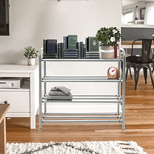 GUANJUNE 4 Tier Extendable Shoe Rack Organizer,Heavy Duty Metal Shelf Organize Holds Upto 20 Pairs Shoes,Space Saver Rack for Wardrobe
