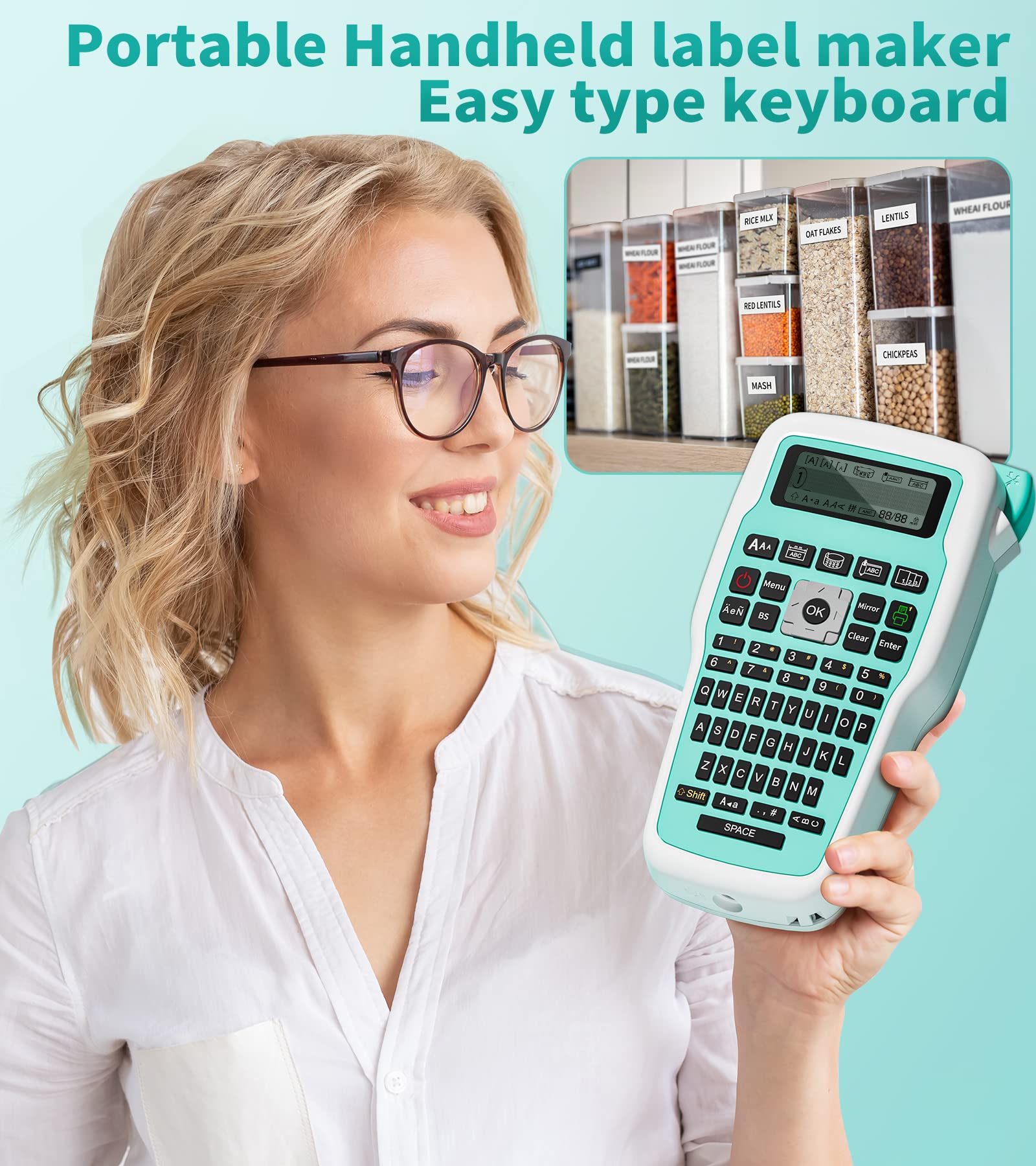 Vixic Label Maker Machine, Portable Label Maker with QWERTY Keyboard, Handheld Label Printer One Touch Key, Easy to Use Labeler, Cable Label Maker for Home Industrial Organization, Green