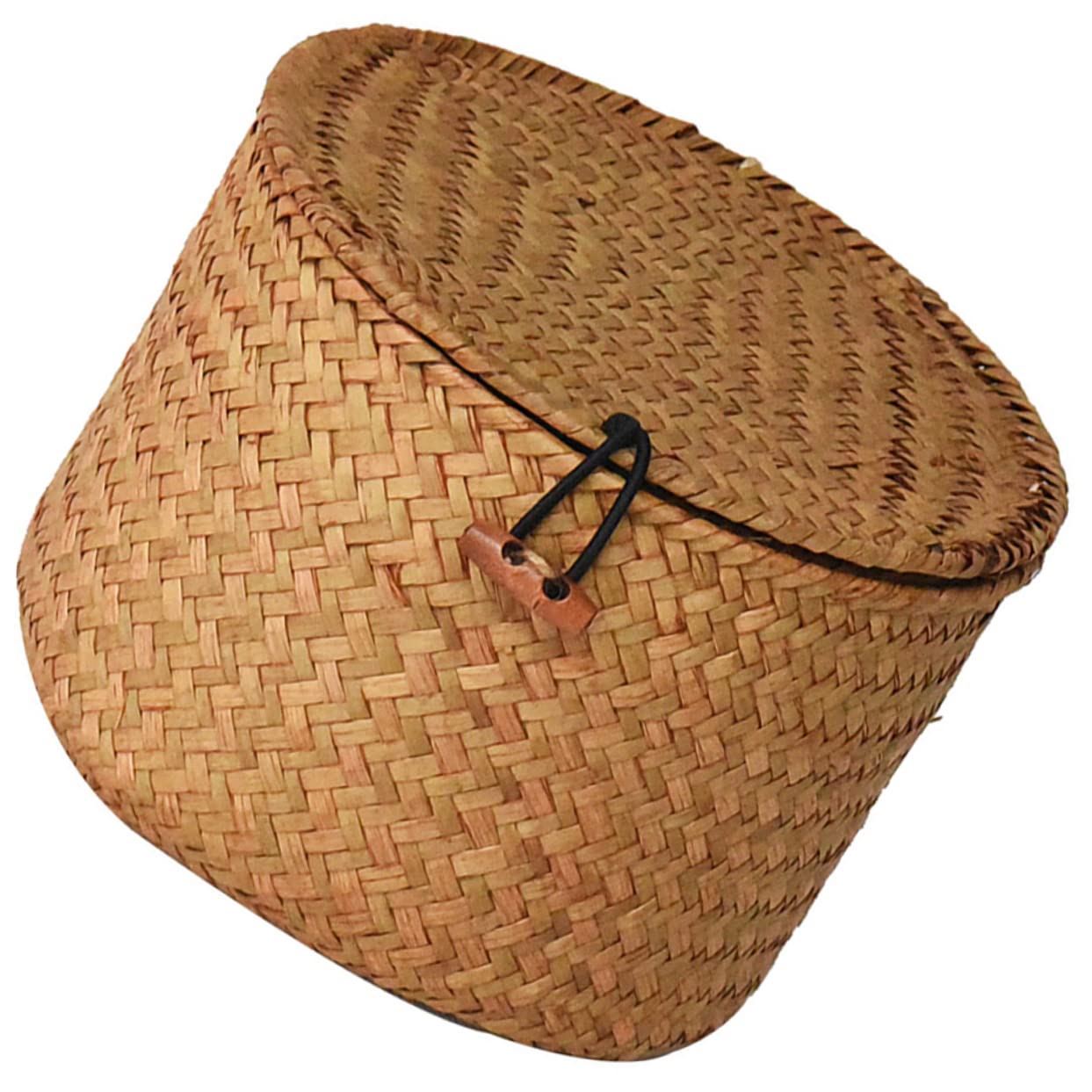 GARVALON Round Wicker Basket with Lid, 150 oz, Snacks, Cosmetics, Desktop Storage