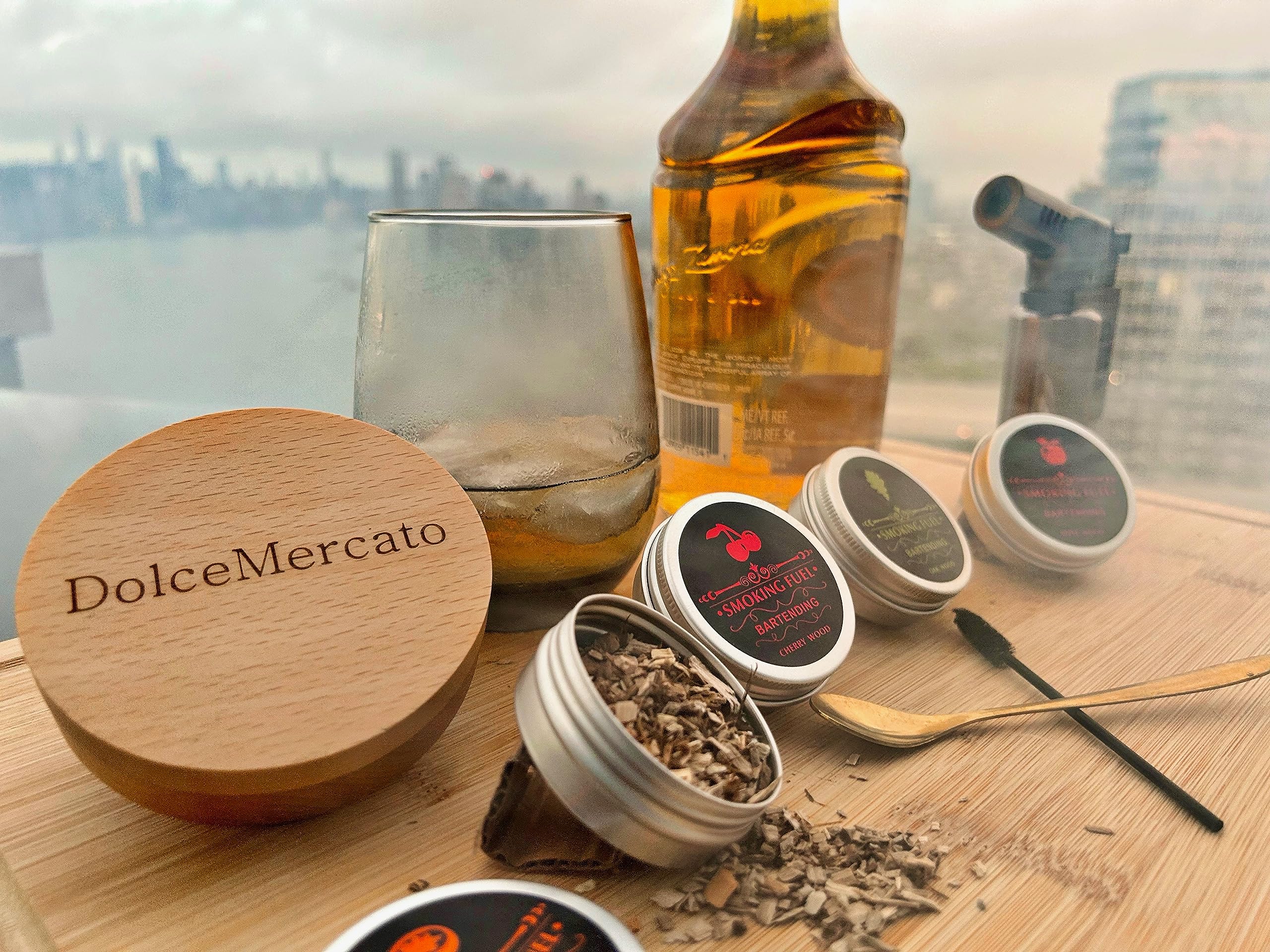 DolcheMercato Cocktail Smoker Kit with Torch β 4 Flavors Wood Chips Bourbon, Whiskey Smoker Infuser Kit, Old Fashioned Drink Smoker Kit (No Butane/Fuel)