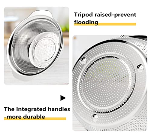 POJORY 3 Piece 304 Stainless Steel 2-3-3.5 Quart Colander Set with Handle, Micro-Perforated Strainers and Colanders, Great for Pasta, Noodles, Vegetables and Fruits, BPA Free