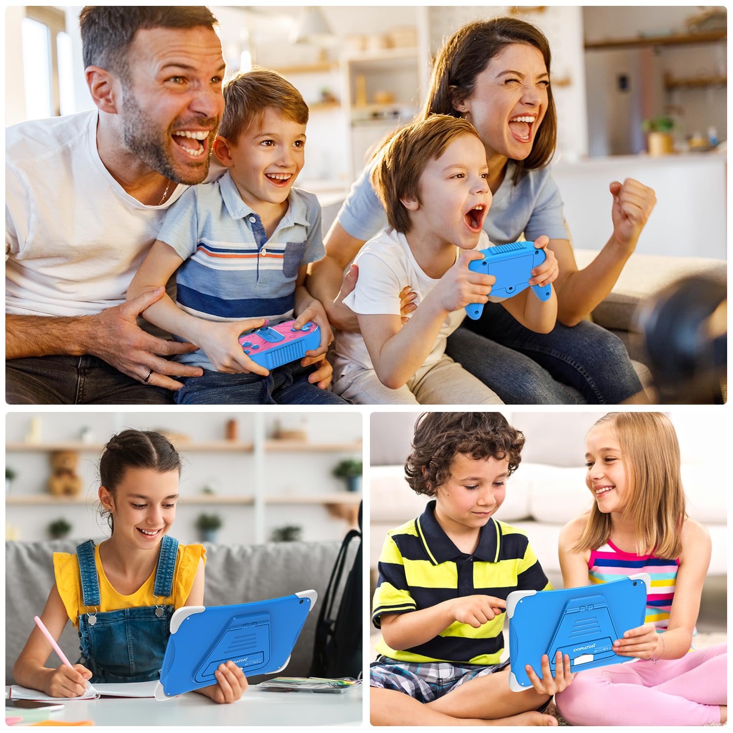 DOMATON Kids Tablet with Gamepad, 10 Inch Tablet for Kids, Android 12, Parental Control, Kid Contents Pre-Installed, 32GB(SD to 128GB), Case with Stand, Blue