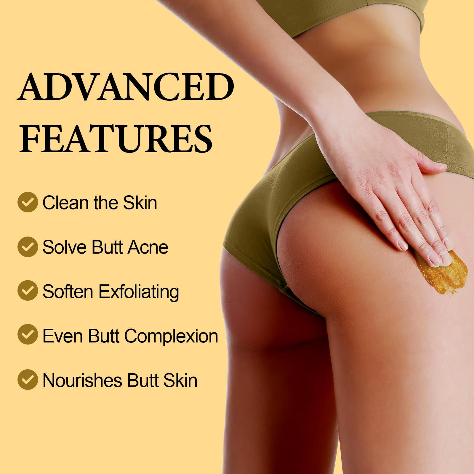Butt Scrub Wash, Butt Scrub Exfoliator with Turmeric & Centella for Butt Acne Clearing Treatment, Booty Scrub Body Exfoliator for Thigh Acne, Ingrown Hair, Bikini, Razor bump, Cellulite Clearing