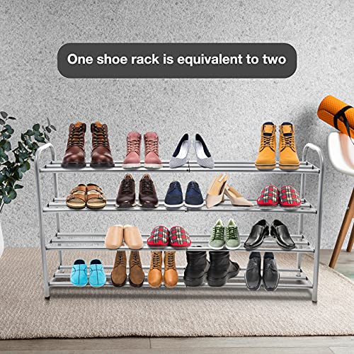 GUANJUNE 4 Tier Extendable Shoe Rack Organizer,Heavy Duty Metal Shelf Organize Holds Upto 20 Pairs Shoes,Space Saver Rack for Wardrobe
