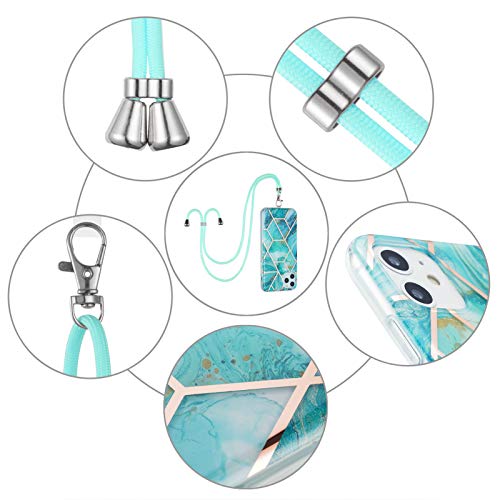 Samsung Galaxy A52 Phone Case,SZYZ Lady's Plating Marble TPU Bumper Protective Case with Removable Portable Lanyard and Screen Protector Function for Samsung Galaxy A52 YBGS Blue