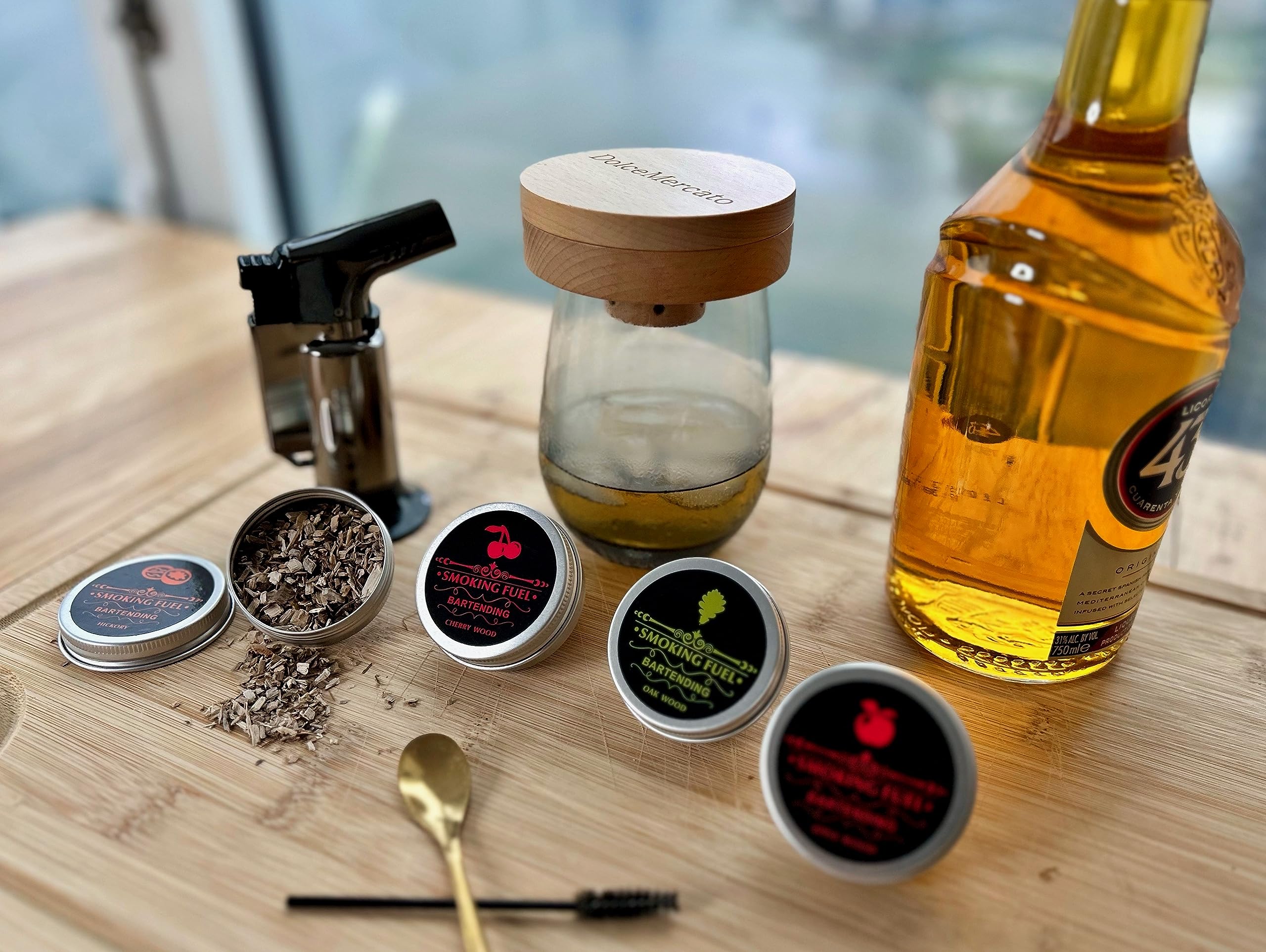 DolcheMercato Cocktail Smoker Kit with Torch β 4 Flavors Wood Chips Bourbon, Whiskey Smoker Infuser Kit, Old Fashioned Drink Smoker Kit (No Butane/Fuel)