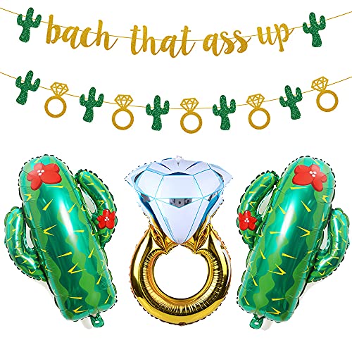 Mexico Fiesta Bachelorette Party Supplies Bach That Ass Up Party Banner Glittery Cactus Ring Banner Plus Cactus Balloon Diamond Ring Balloon for Bridal Shower Bubbly Bar Party Decorations