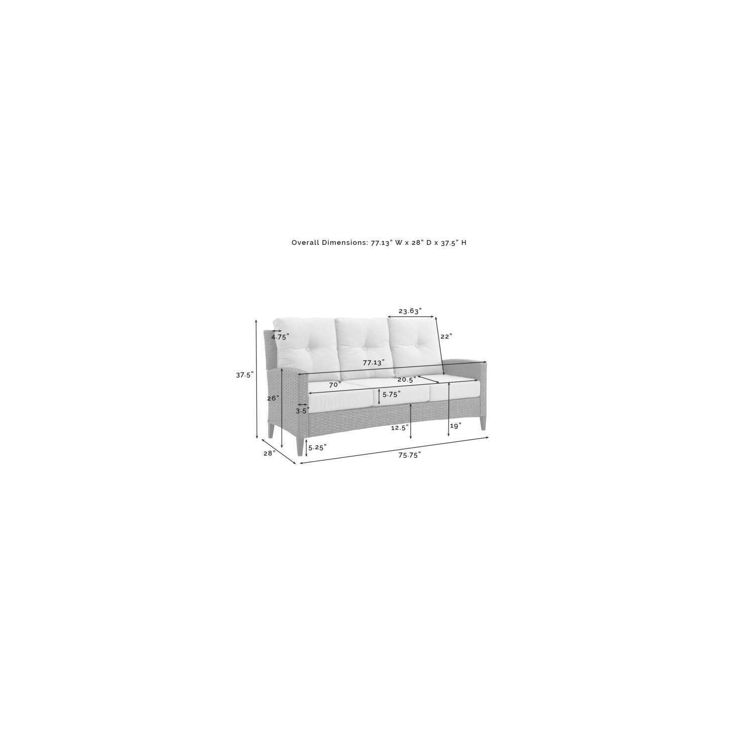 HonmeStock Urban Oasis Plush Upholstery Fabric Classic Outdoor Wicker High Back Sofa Oatmeal/Light Brown - 28" D x 77.13" W x 37.5" H