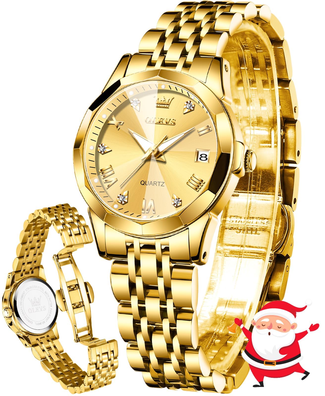 OLEVS Womens Watch Diamond Fashion Elegant Dress Wrist Watch Gold Stainless Steel Waterproof Luminous