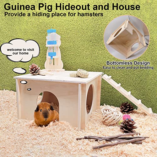 kathson Guinea Pig Hideout, Small Animal Hideaway Wooden House with Window and Ladder, Suitable for Hamsters, Chinchillas Small Animals