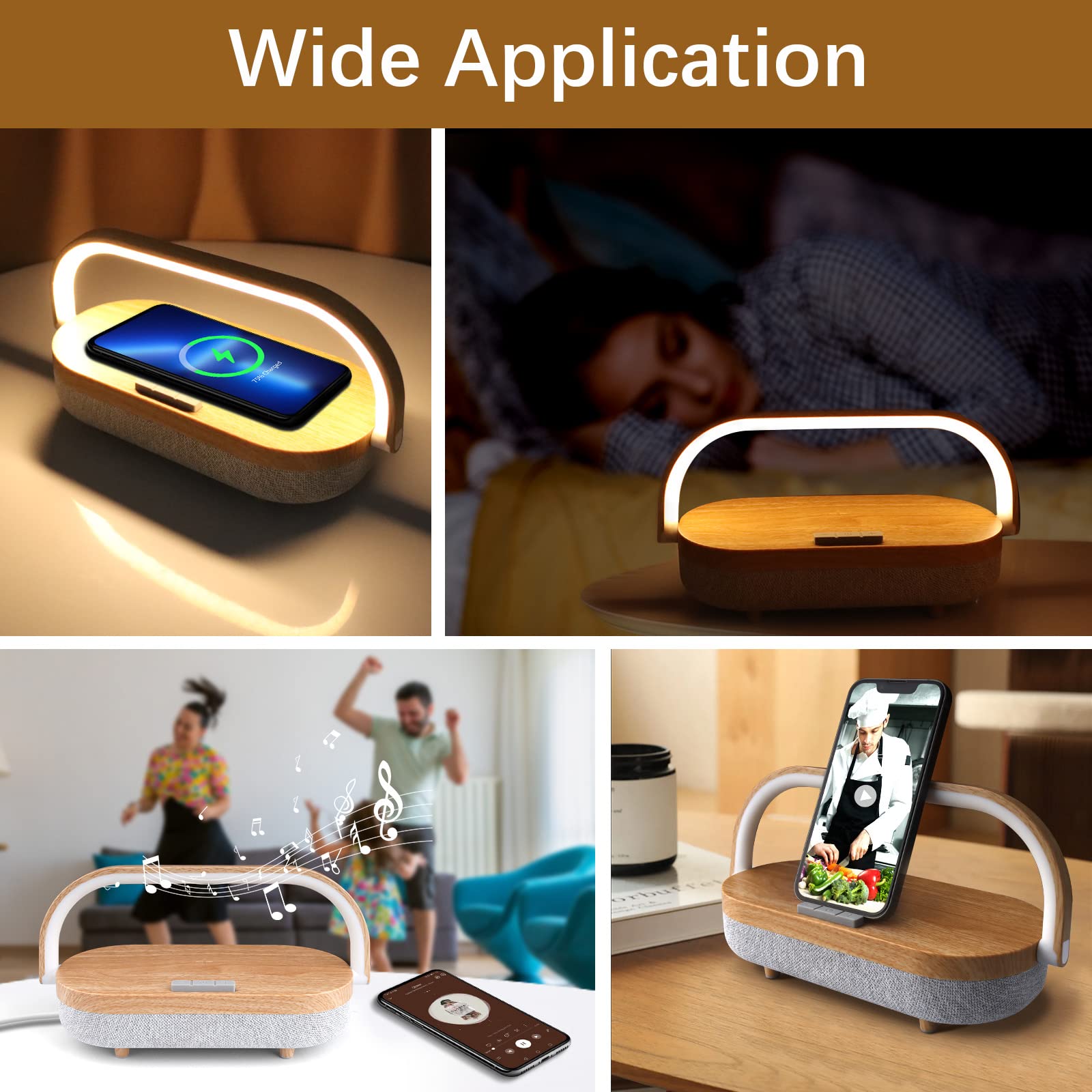 iGaur LED Bedside Lamp, Touch Lamps for Bedroom Nightstand, 4 in 1 Bedside Table Lamp with Wireless Charger, Portable Bluetooth Speaker, Phone Holder, Dimmable Charging Birthday Gifts for Women
