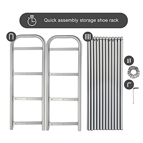 GUANJUNE 4 Tier Extendable Shoe Rack Organizer,Heavy Duty Metal Shelf Organize Holds Upto 20 Pairs Shoes,Space Saver Rack for Wardrobe