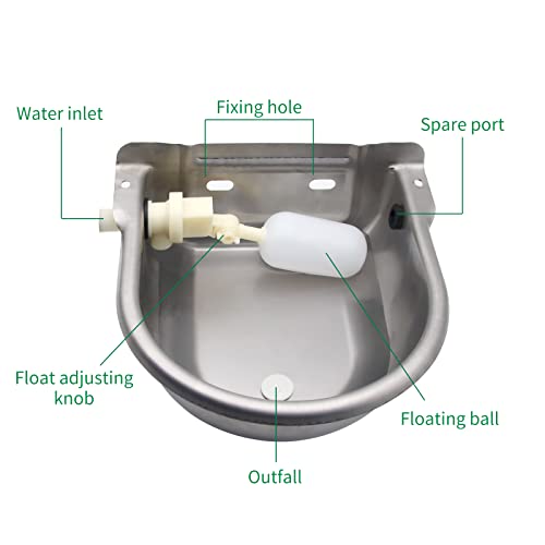 Upgraded Stainless Steel Automatic Livestock Waterer Bowl with Float Valve and Extra Drain Plug, Farm Grade Stock Water Trough for Horse,Goat, Dog,Pig Water(Comes with 2 Drain Plugs)