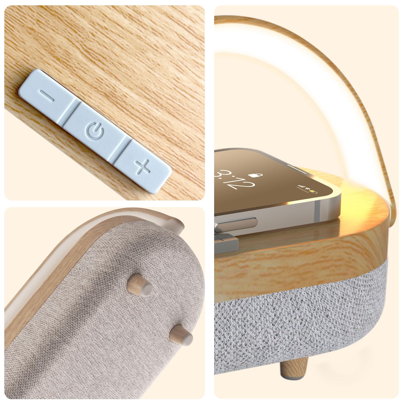 iGaur LED Bedside Lamp, Touch Lamps for Bedroom Nightstand, 4 in 1 Bedside Table Lamp with Wireless Charger, Portable Bluetooth Speaker, Phone Holder, Dimmable Charging Birthday Gifts for Women