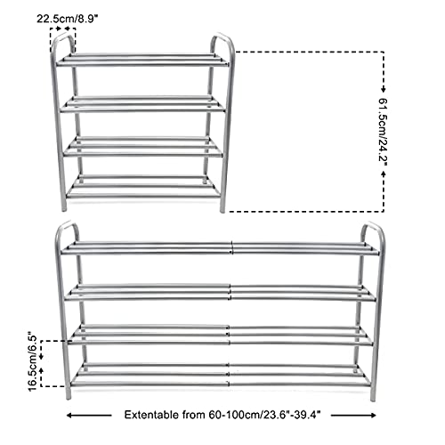 GUANJUNE 4 Tier Extendable Shoe Rack Organizer,Heavy Duty Metal Shelf Organize Holds Upto 20 Pairs Shoes,Space Saver Rack for Wardrobe