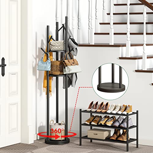 kiplant Rotary Coat Rack Stand with 8 Hooks, Bamboo Wood Coat Tree for Clothes/Bags/Hats, Coat Rack Freestanding for Home/Office/Entryway/Hallway