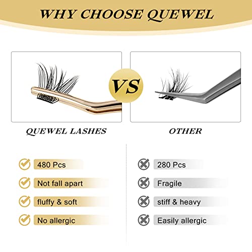 QUEWEL Lash Clusters 480 Pcs Individual Lashes Mix10-18mm Cluster Lashes Practical Soft Comfortable DIY Lash Extensions Lasting Enlarged Eyes (Mega-Mix10-18)
