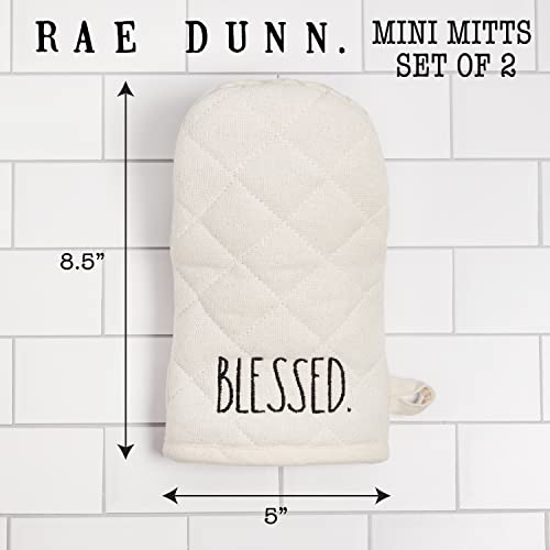 Rae Dunn Mini Oven Mitts Heat Resistant, Quilted Cooking Gloves for Cooking, Grilling, Baking, Kitchen Décor, Home Essentials, Blessed, Cream
