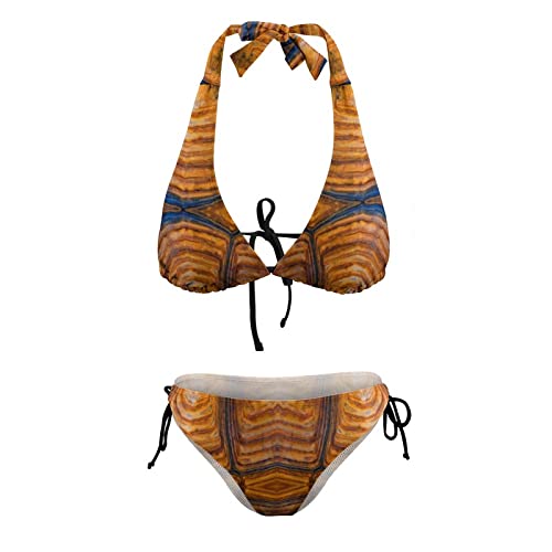 Turtle Carapace Women Two Piece Swimsuit, Sexy Swimwear Halter, String Triangle Bikini Sets XS