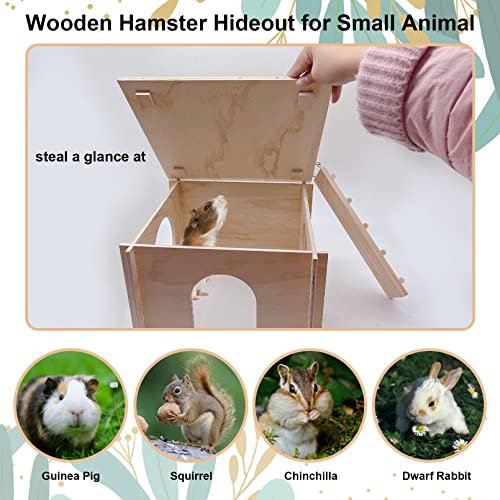 kathson Guinea Pig Hideout, Small Animal Hideaway Wooden House with Window and Ladder, Suitable for Hamsters, Chinchillas Small Animals