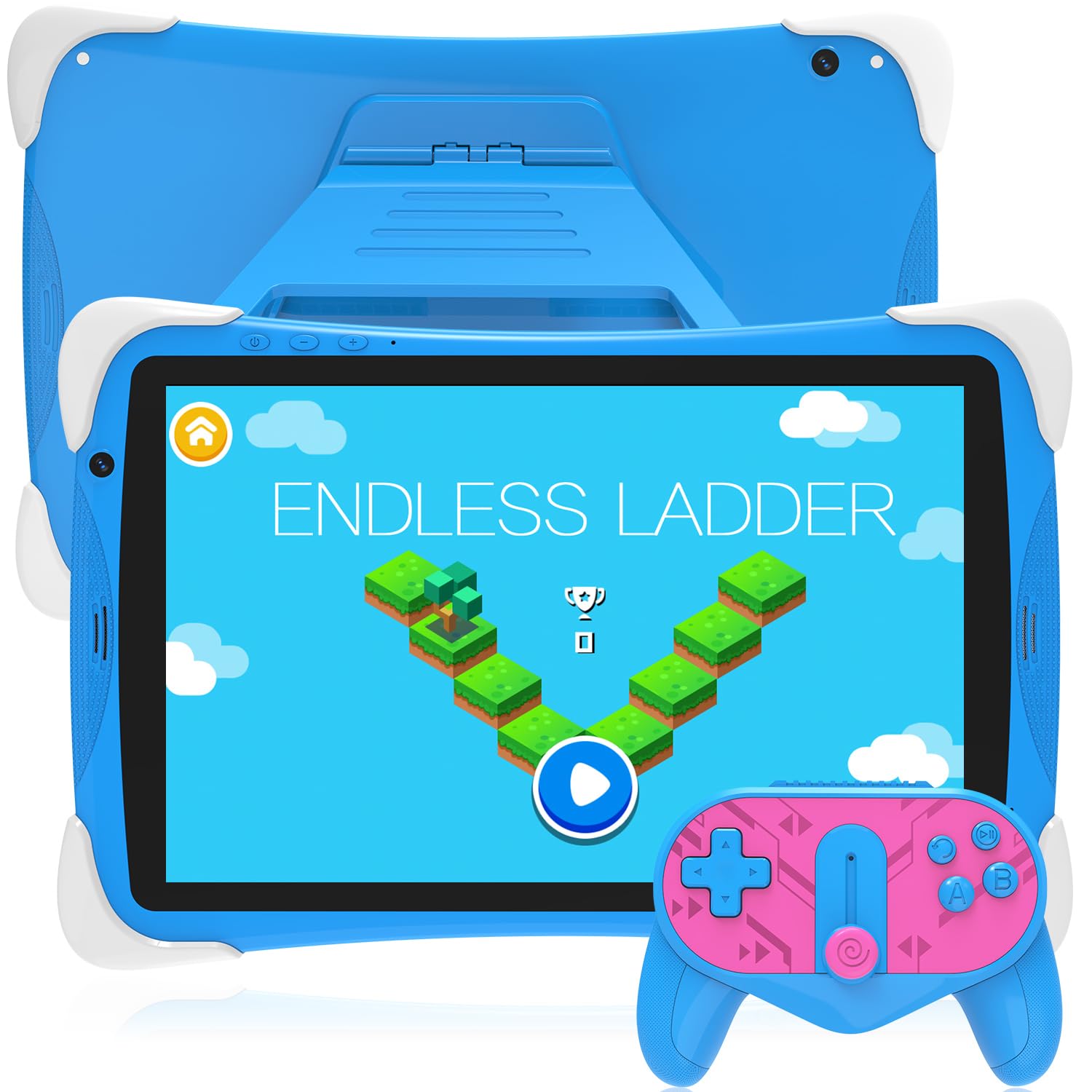 DOMATON Kids Tablet with Gamepad, 10 Inch Tablet for Kids, Android 12, Parental Control, Kid Contents Pre-Installed, 32GB(SD to 128GB), Case with Stand, Blue