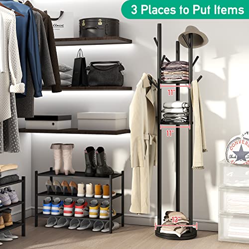 kiplant Rotary Coat Rack Stand with 8 Hooks, Bamboo Wood Coat Tree for Clothes/Bags/Hats, Coat Rack Freestanding for Home/Office/Entryway/Hallway
