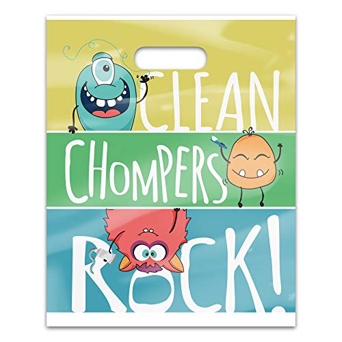 Practicon 11098201 Clean Chompers Rock 8 x 10 Four-Color Patient Care Bags - 100/Pack