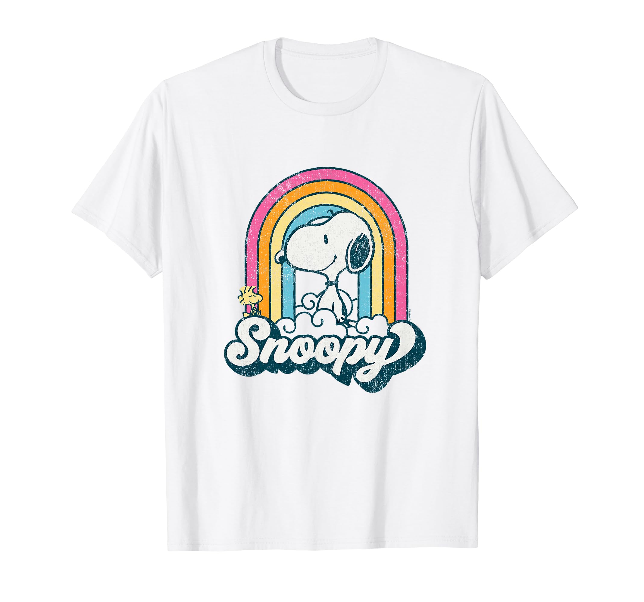 Peanuts - Snoopy Woodstock Retro Rainbow Cloud T-Shirt