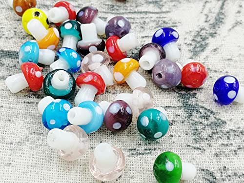 Mushroom Bead, 30 pcs Mushroom Handmade Lampwork Beads,Mushroom Charms Glass Beads Mushroom Shape Spacer Loose Beads for DIY Jewelry Bracelets Necklace Making Decorations