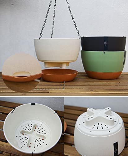 COGINQUS Hanging Planters Set,3pcs Hanging Flower Plant Pot with Drainage Hole,Removable Tray Basket for Indoor Outdoor Garden Herb Succulent Ceiling Wall Window Hanging Planter with Chain
