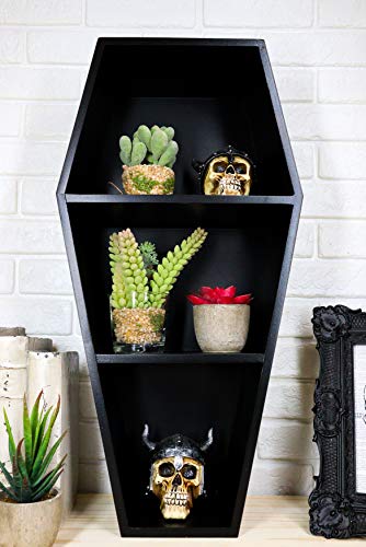 Ebros Gothic Graveyard Creepy Oddity Light Duty Black Coffin Casket Shelving Display Wall Hanging Floating MDF Wood Shelf with 3 Tiers 19.5" Tall 9.5" Wide Dead Alchemy Home Office Room Accent