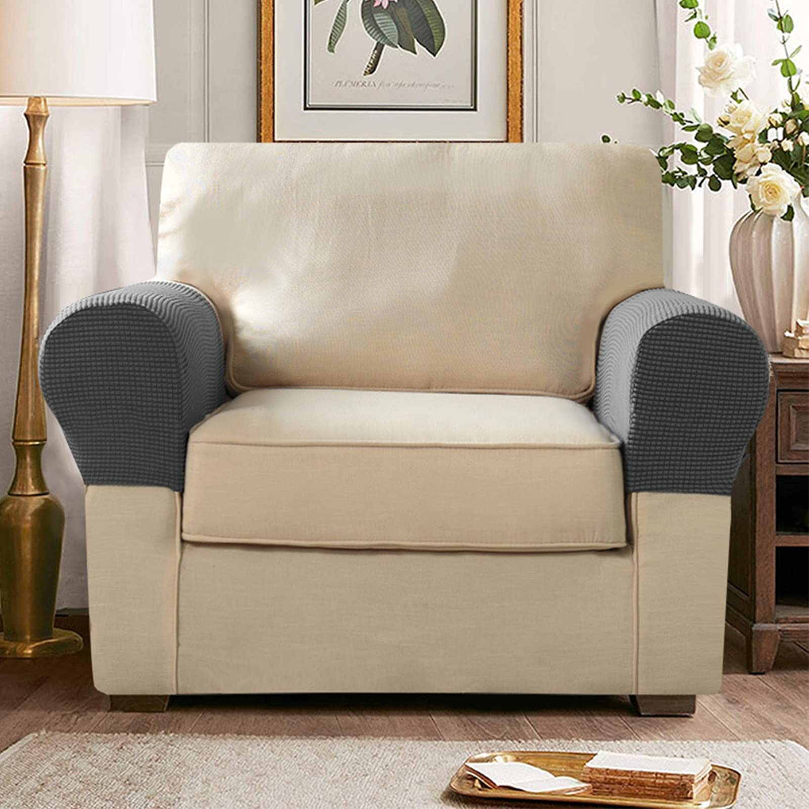 BAGASI 2pcs Sofa Armrest Cover Universal Elastic Sofa Couch Hand Rest Cover Dust Dirty Proof Settee Chair Arm Cover for Armchairs Sofa Couches Recliner,Light Blue