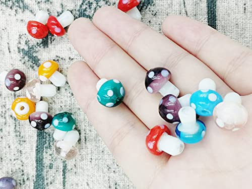 Mushroom Bead, 30 pcs Mushroom Handmade Lampwork Beads,Mushroom Charms Glass Beads Mushroom Shape Spacer Loose Beads for DIY Jewelry Bracelets Necklace Making Decorations