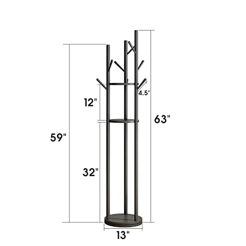 kiplant Rotary Coat Rack Stand with 8 Hooks, Bamboo Wood Coat Tree for Clothes/Bags/Hats, Coat Rack Freestanding for Home/Office/Entryway/Hallway