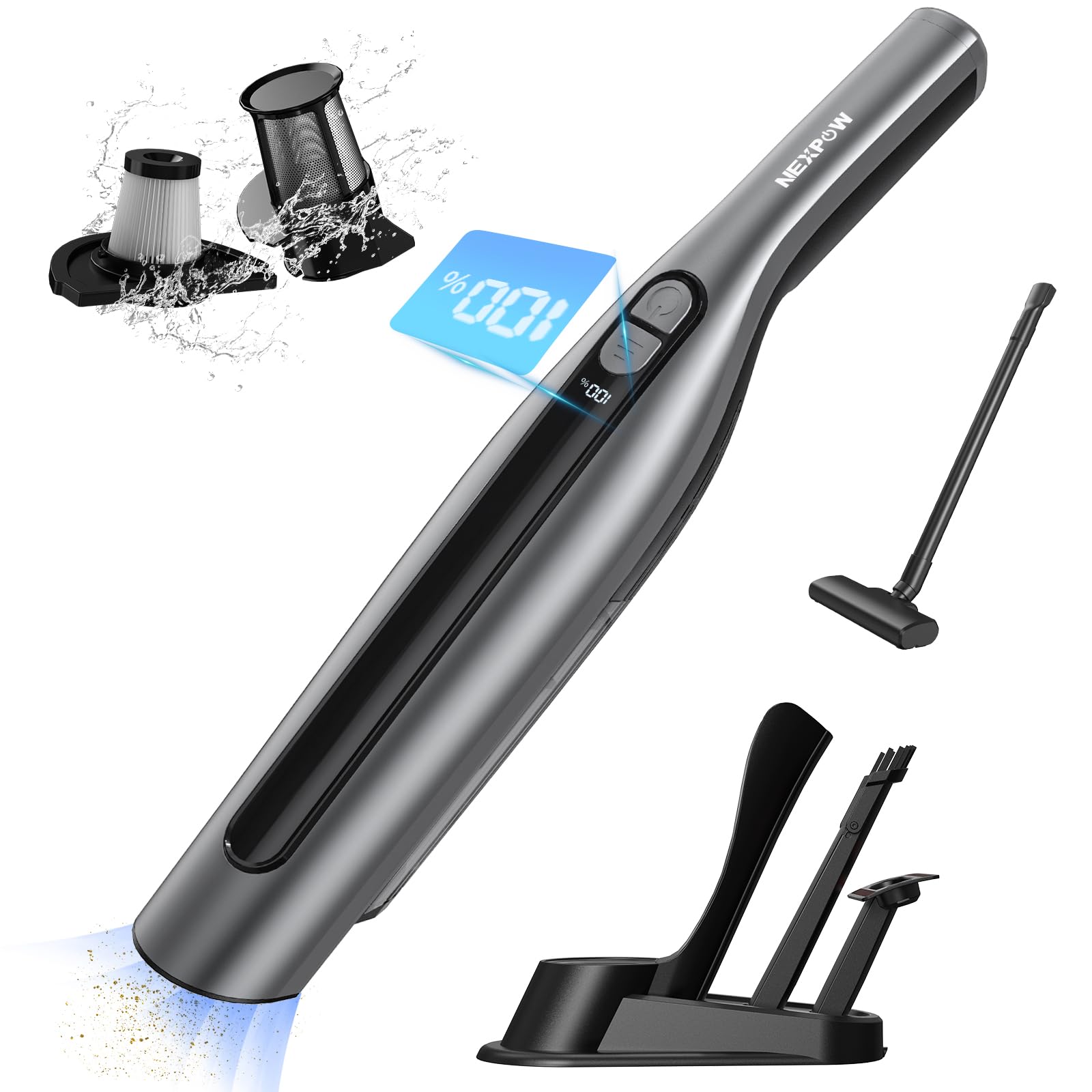 NEXPOW Car Vacuum, 18000PA Handheld Vacuum Cordless with Rechargeable 7500 mAh Battery, Portable Hand Vacuum with 2 Suction Modes, Small Vacuum Cleaner High Power with Dual Filter and Digital Screen