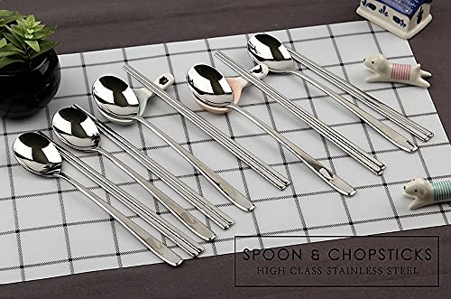 BALWOO Whale Design Korean Traditional Table Sticky Rice Spoon and Chopsticks Mukbang Cutlery 430 Stainless Steel