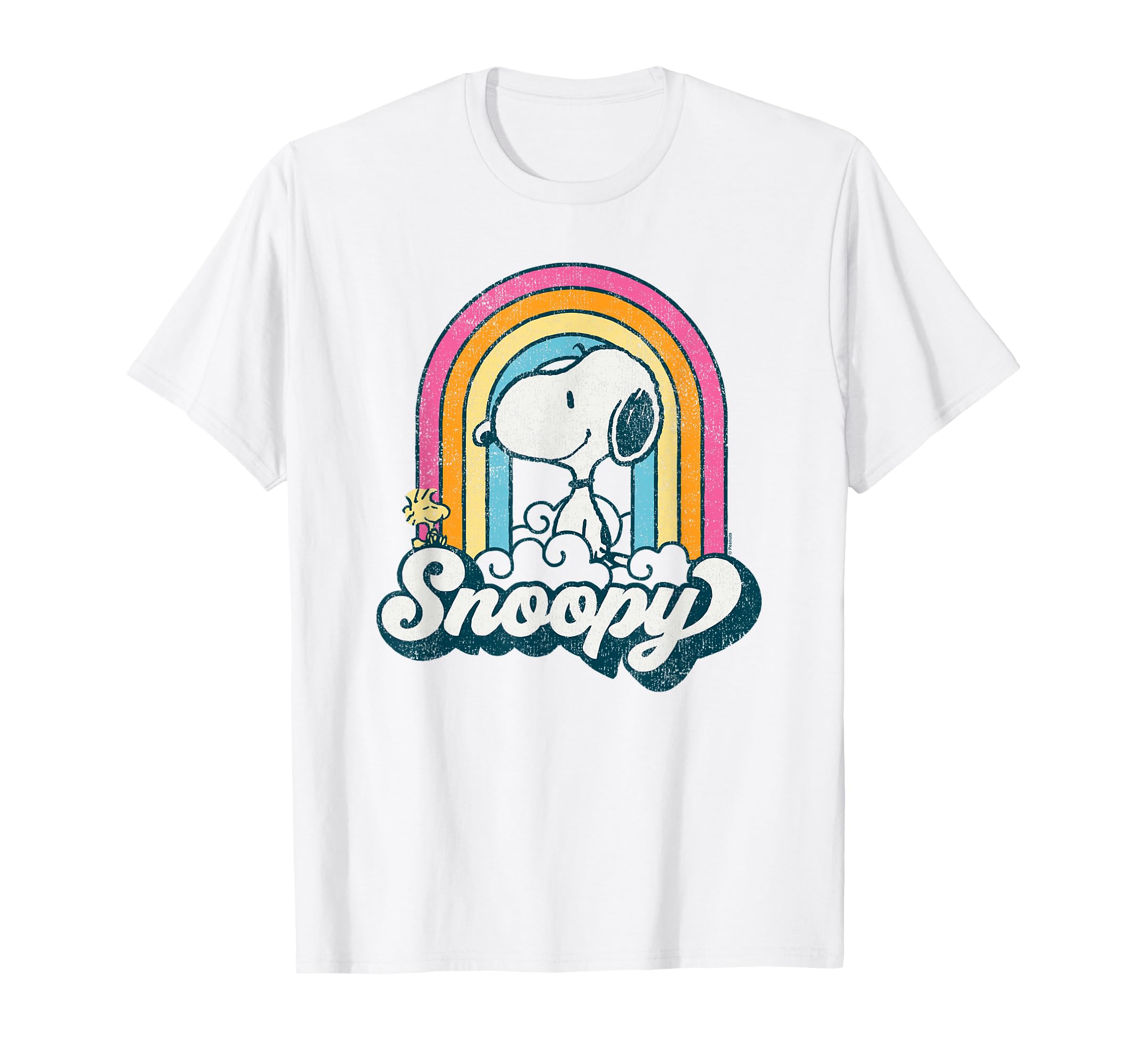 Peanuts - Snoopy Woodstock Retro Rainbow Cloud T-Shirt
