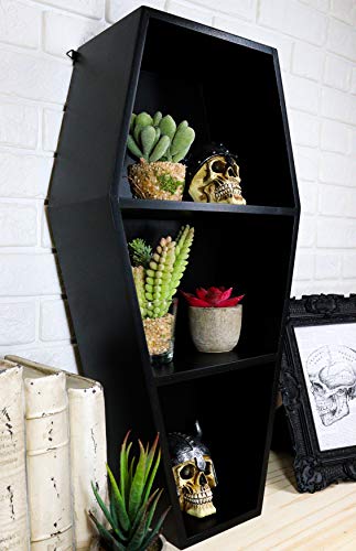Ebros Gothic Graveyard Creepy Oddity Light Duty Black Coffin Casket Shelving Display Wall Hanging Floating MDF Wood Shelf with 3 Tiers 19.5" Tall 9.5" Wide Dead Alchemy Home Office Room Accent